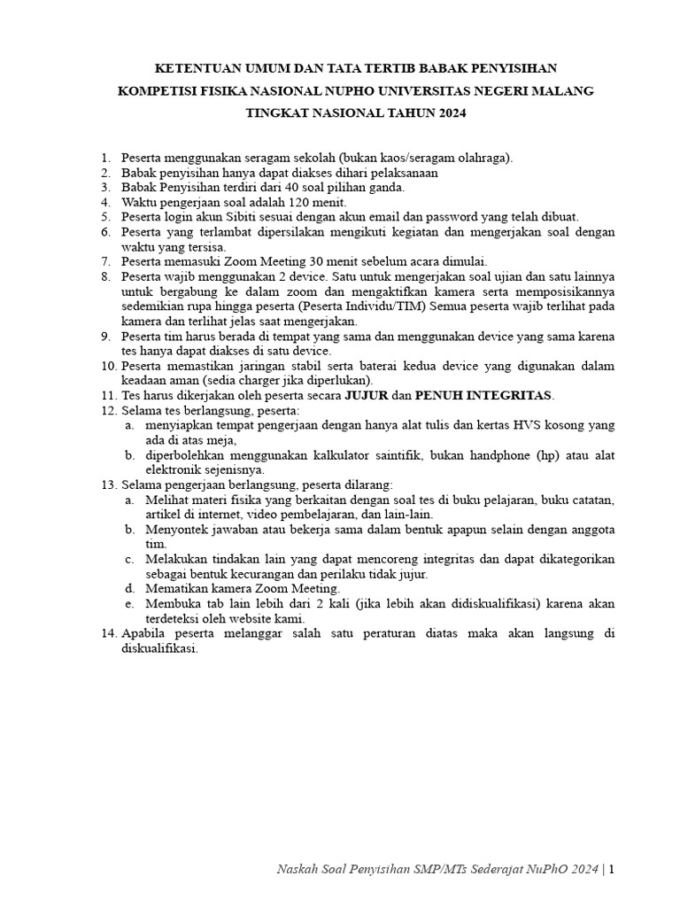 Soal Penyisihan SMP NuPhO 2024 | PDF