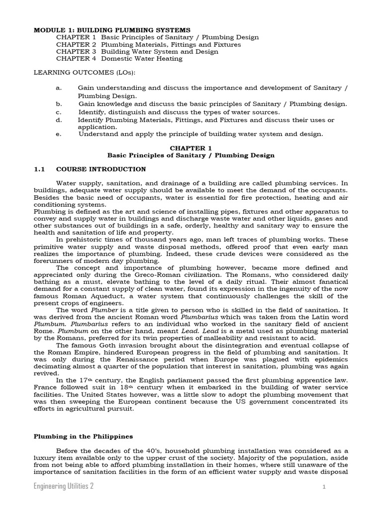Chapter 1 - Basic Principles of Sanitary and Plumbing Design | PDF | Plumbing | Sanitation