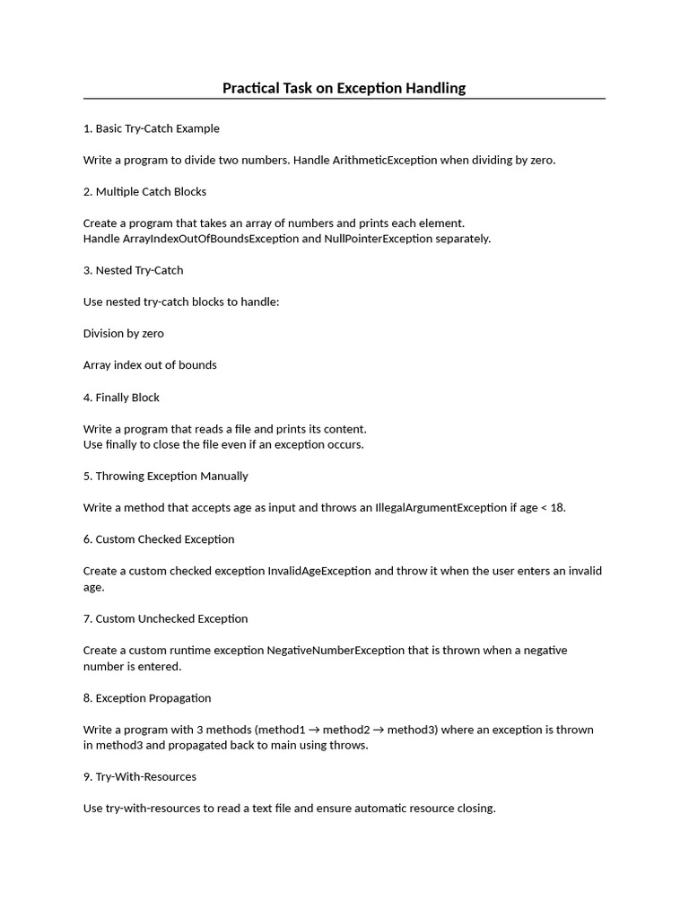 Practical Task On Exception Handling | PDF