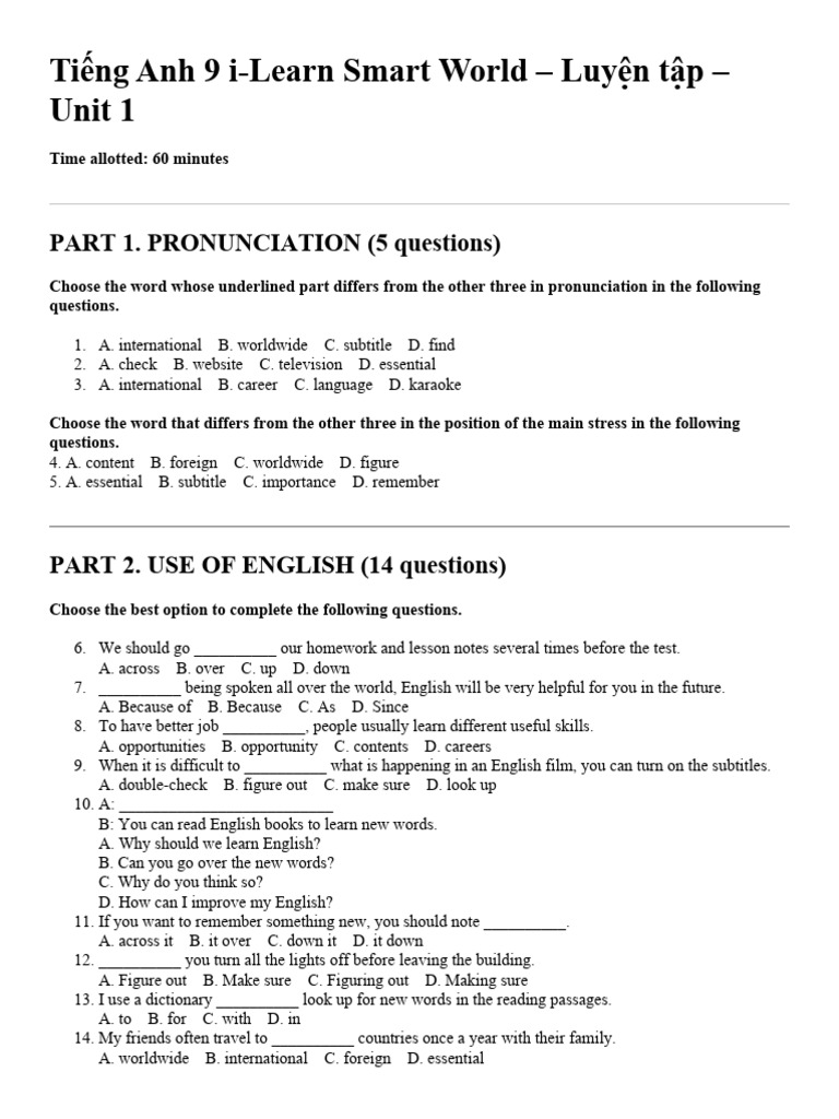 English Practice for Grade 9 Students | PDF | English Language ...