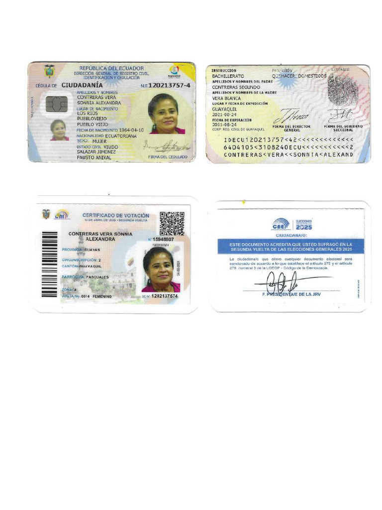 Cedula y Papeleta Votacion Sonnia Contreras | PDF