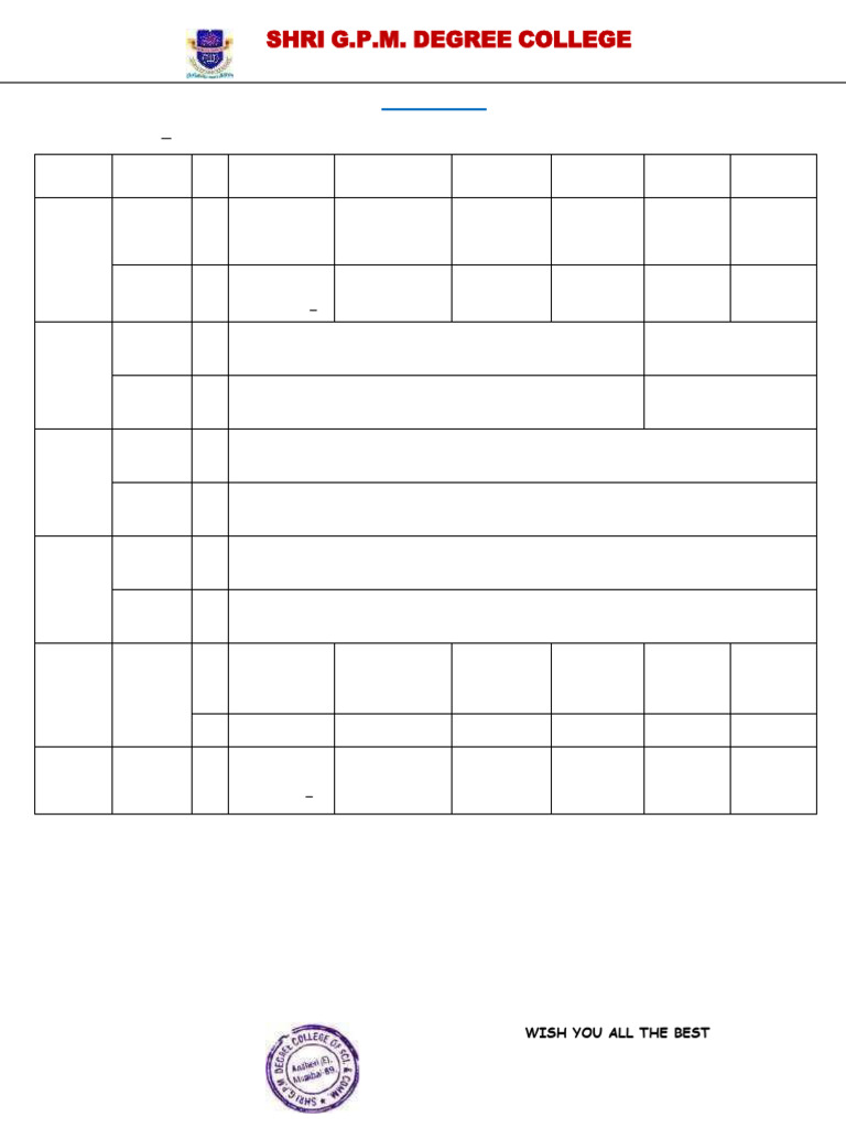 FY Degree SEM END I External Exam Time Table Oct. 2025 | PDF