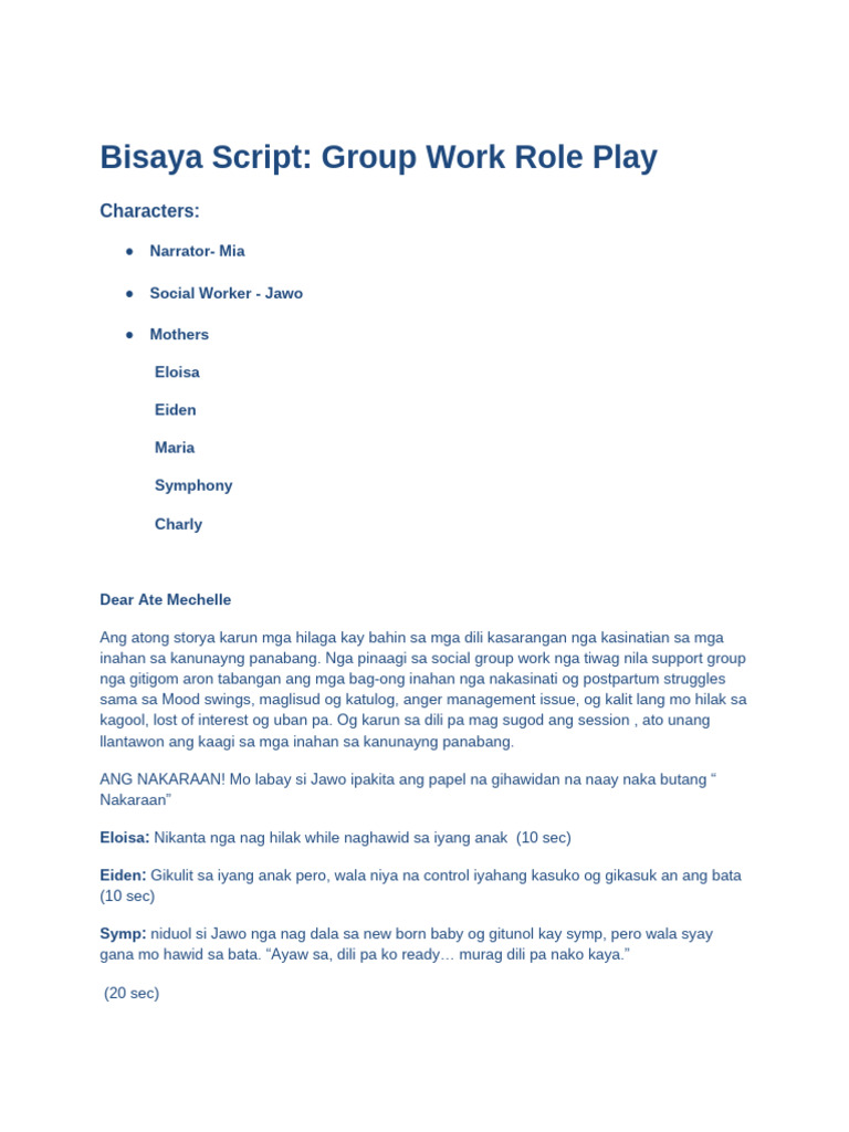 Bisaya Script - Group Work Role Play | PDF