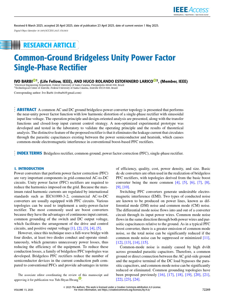 Artigo-123-Common-Ground Bridgeless Unity Power Factor Single-Phase Rectifier | PDF | Rectifier ...
