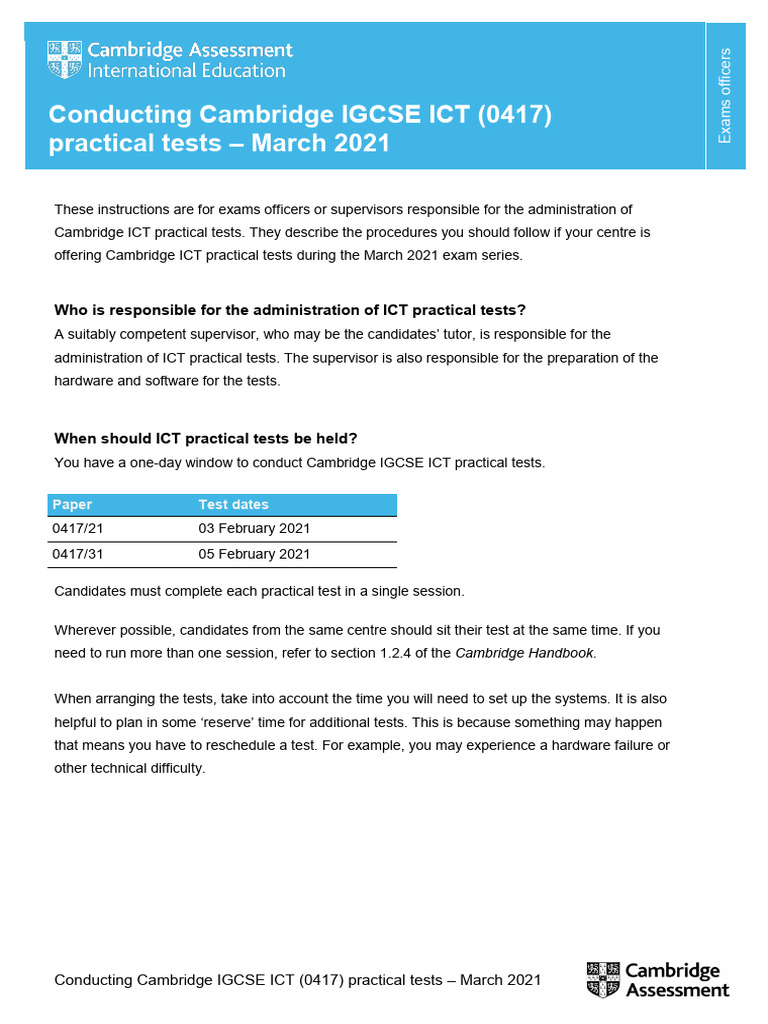 Cambridge IGCSE ICT Test Guidelines 2021 | PDF | Computer File | Computing