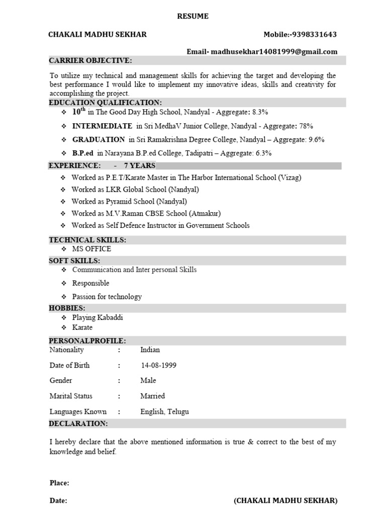 Chakali Madhu Sekhar Resume | PDF