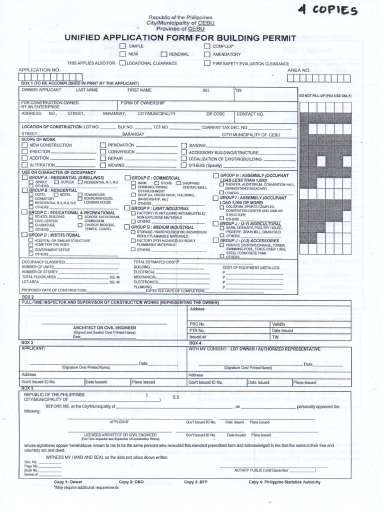 01 Unified Application Form For Building Permit | PDF