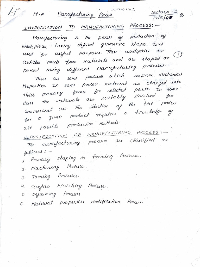 Manufacturing Process L-1 Notes | PDF