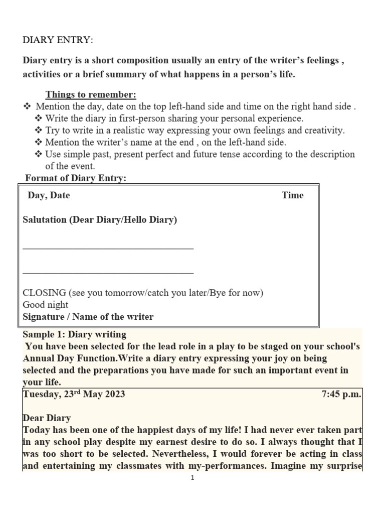 Writing a Personal Diary Entry | PDF
