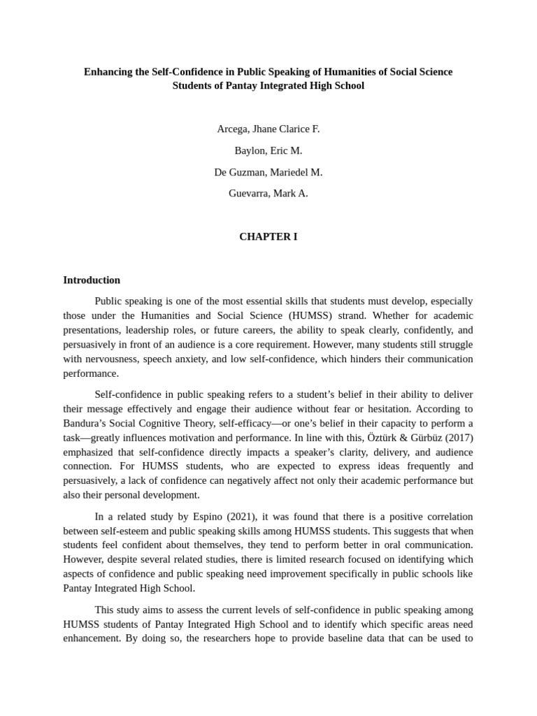 Self-Esteem and Public Speaking in HUMSS | PDF | Public Speaking | Self ...