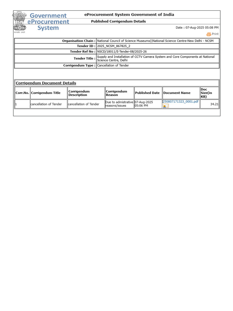Cancellation of CCTV Tender NCSM | PDF