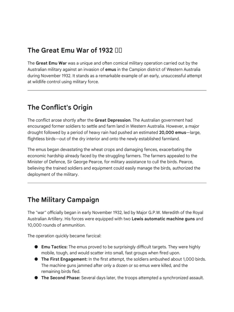 The Great Emu War: A Comical Failure | PDF | Conflicts | Military