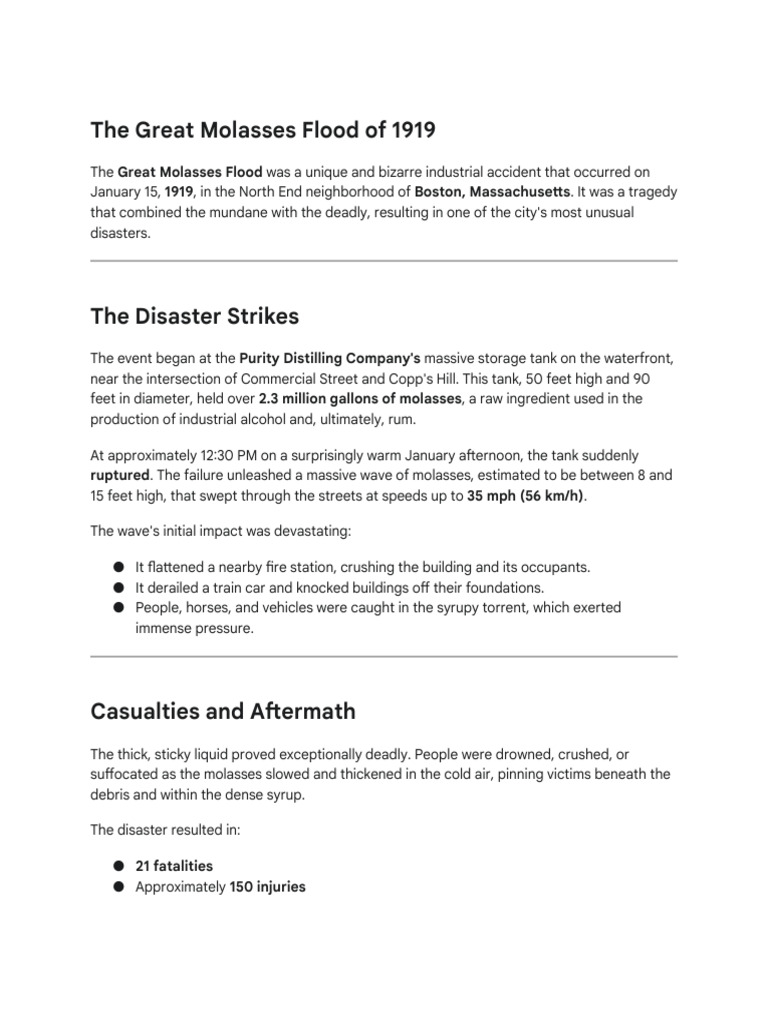 The Great Molasses Flood of 1919 | PDF | Natural Disasters | Natural ...