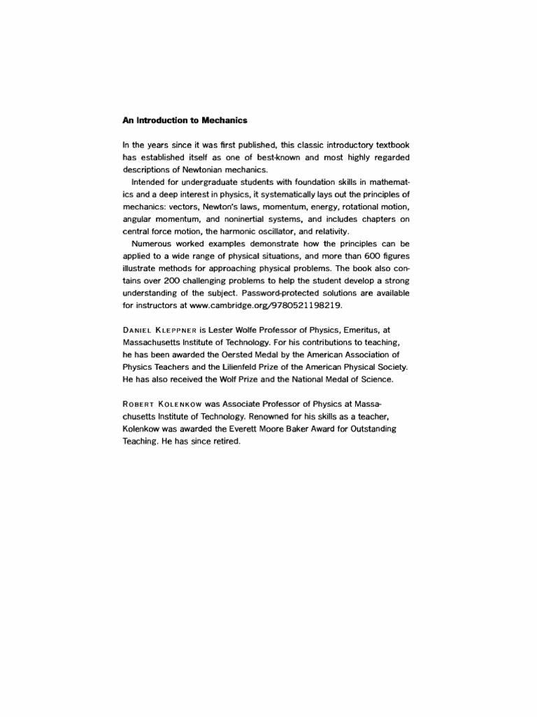 Daniel Kleppner - Robert J Kolenkow - An Introduction To Mechanics ...