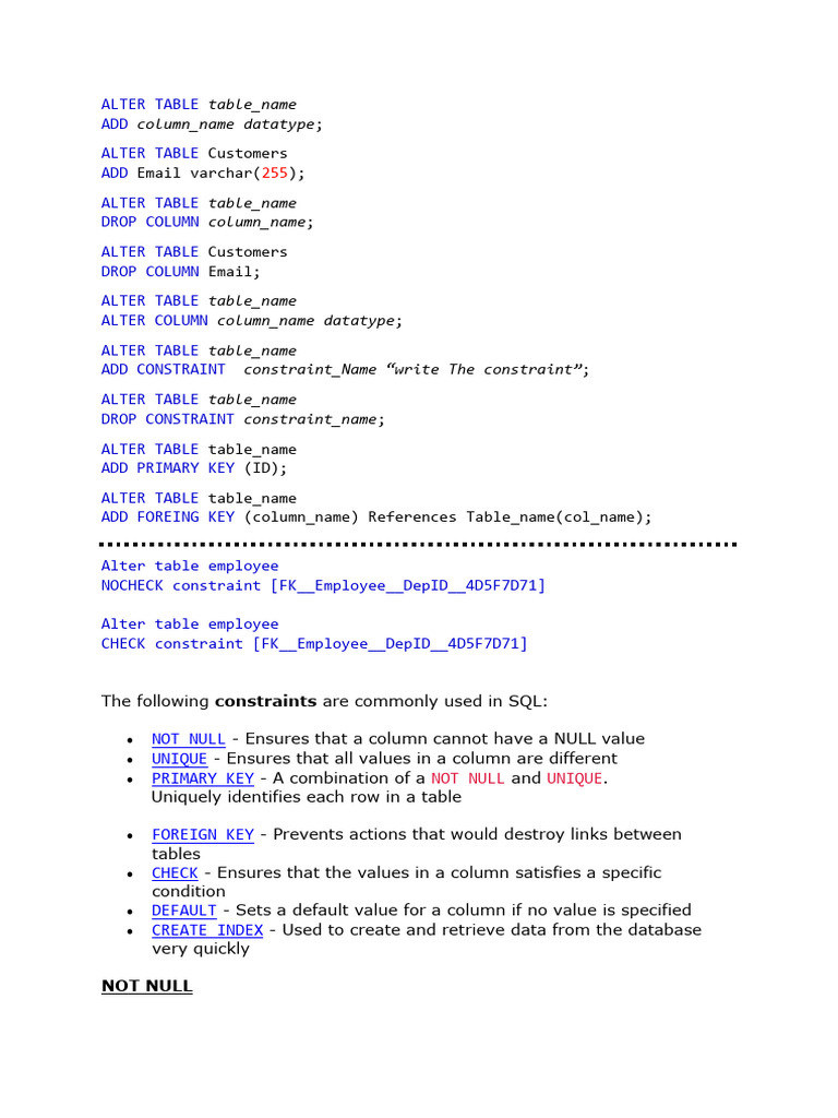 Constraints Alter Check Null | PDF | Table (Database) | Computer Data