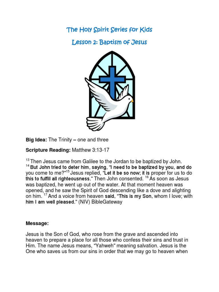 The Holy Spirit Series For Kids Baptism of Jesus | PDF | Baptism | John ...