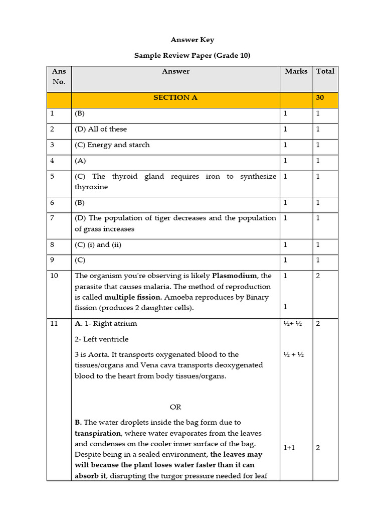 Grade 10 Sample Review Paper Answers | PDF | Oxygen | Ozone