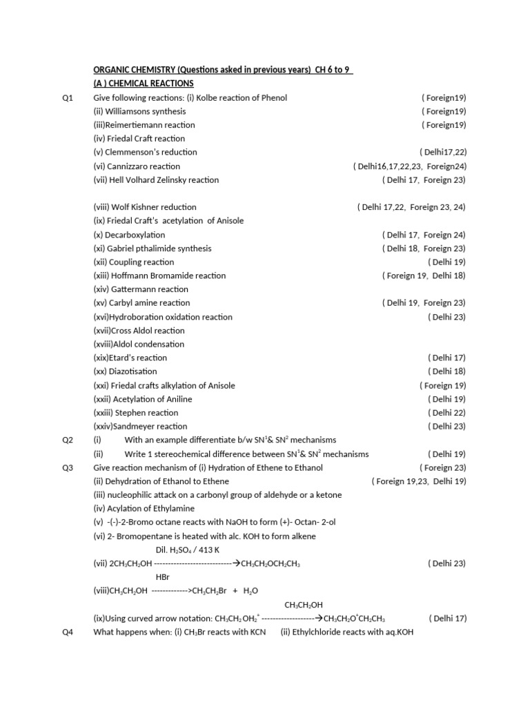 Organic Questions of Previous Years | PDF | Amine | Methyl Group