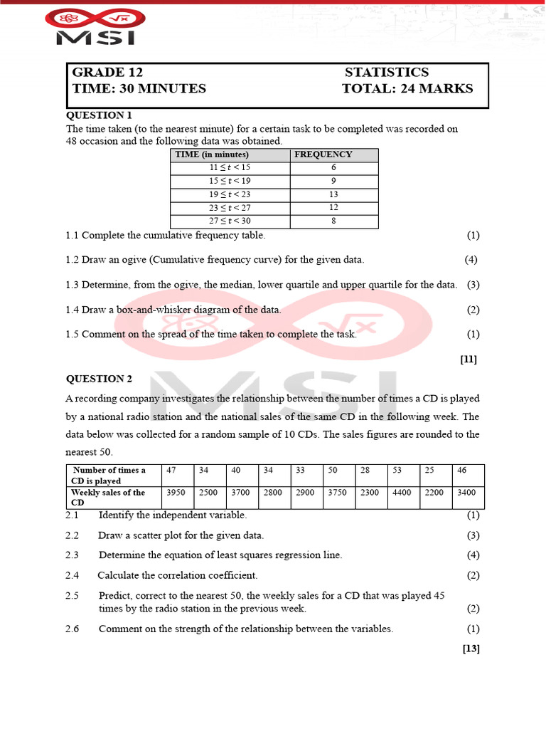 Grade 12 Topic Test Statistics | PDF | Statistics | Probability And ...