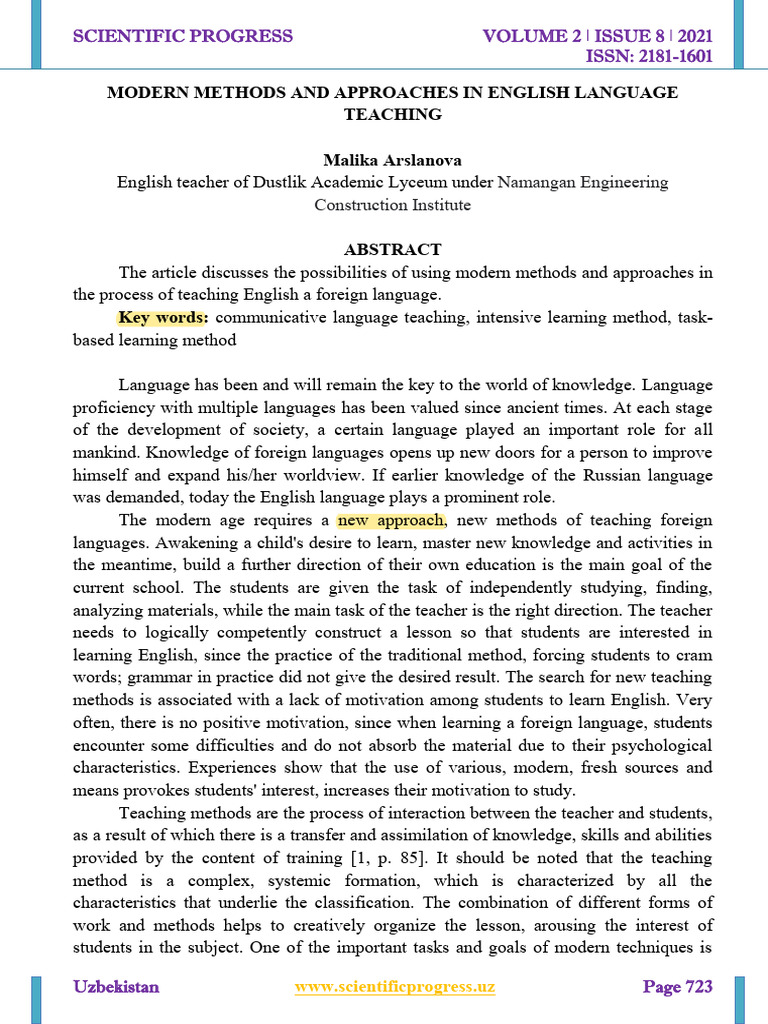 Modern Methods and Approaches in English Language Teaching | PDF ...