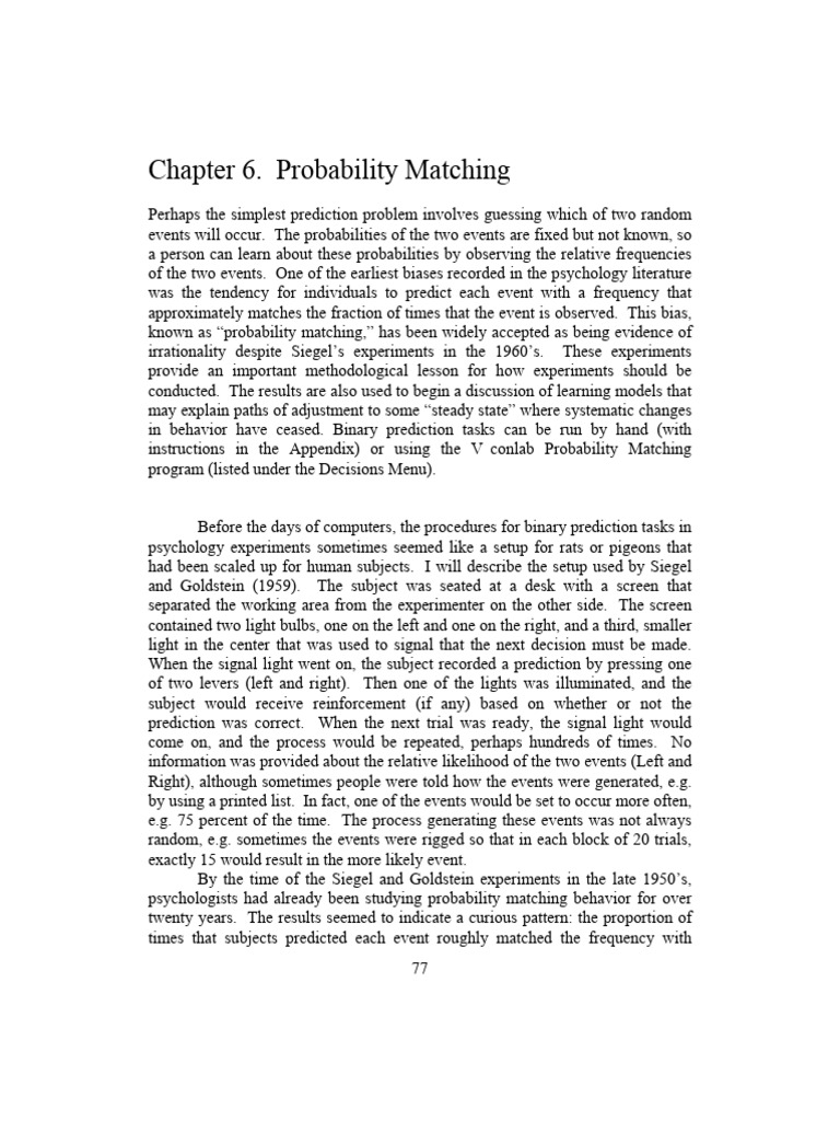 Chapter 6. Probability Matching: I. Being Treated Like A Rat | PDF ...