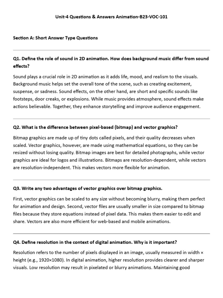 Unit 4 Questions & Answers Animation B23 VOC 101 | PDF | Adobe Flash ...