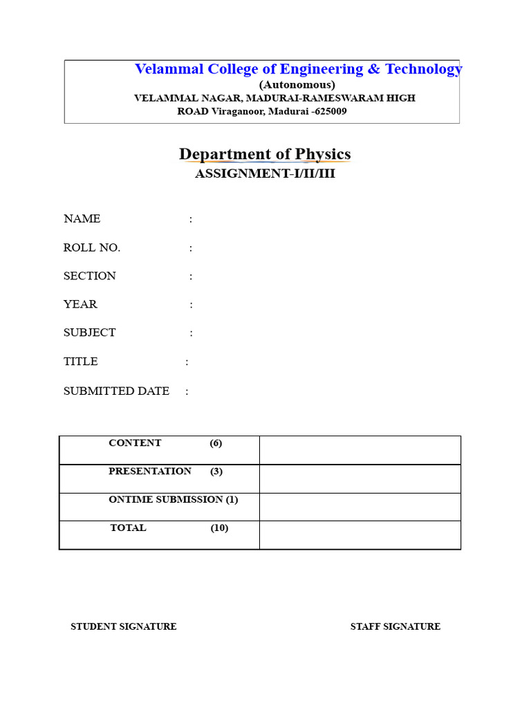 Assignment Front Page | PDF