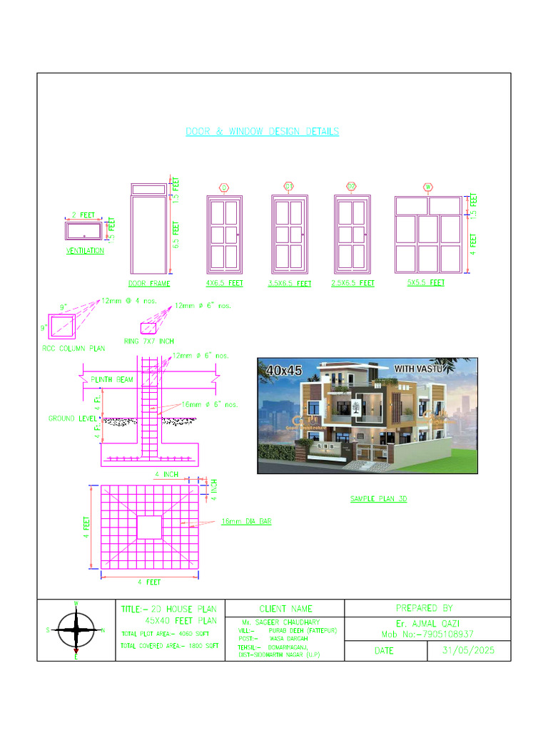 45x40 House Foundation Plan 2d | PDF
