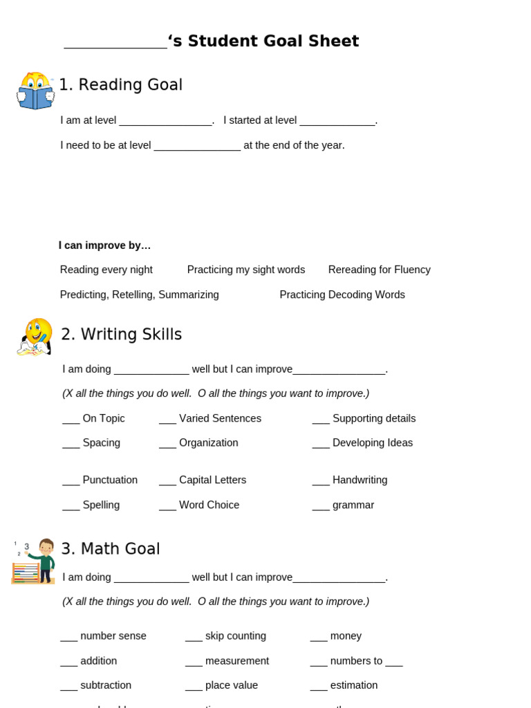 Reading Goal: S Student Goal Sheet | PDF