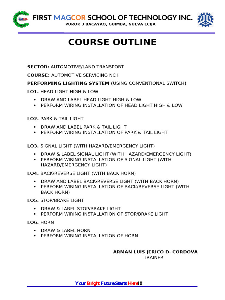 Automotive Servicing Course Outline | PDF