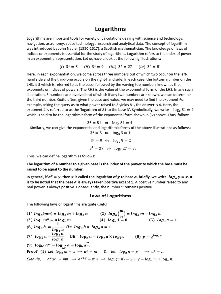 Understanding Logarithms and Their Laws | PDF | Logarithm | Mathematics