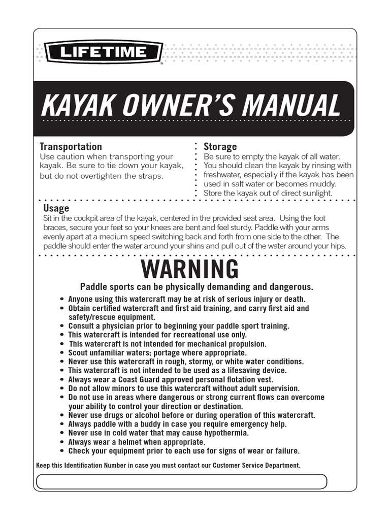 Lifetime Kayak Owner's Manual | PDF | Kayak