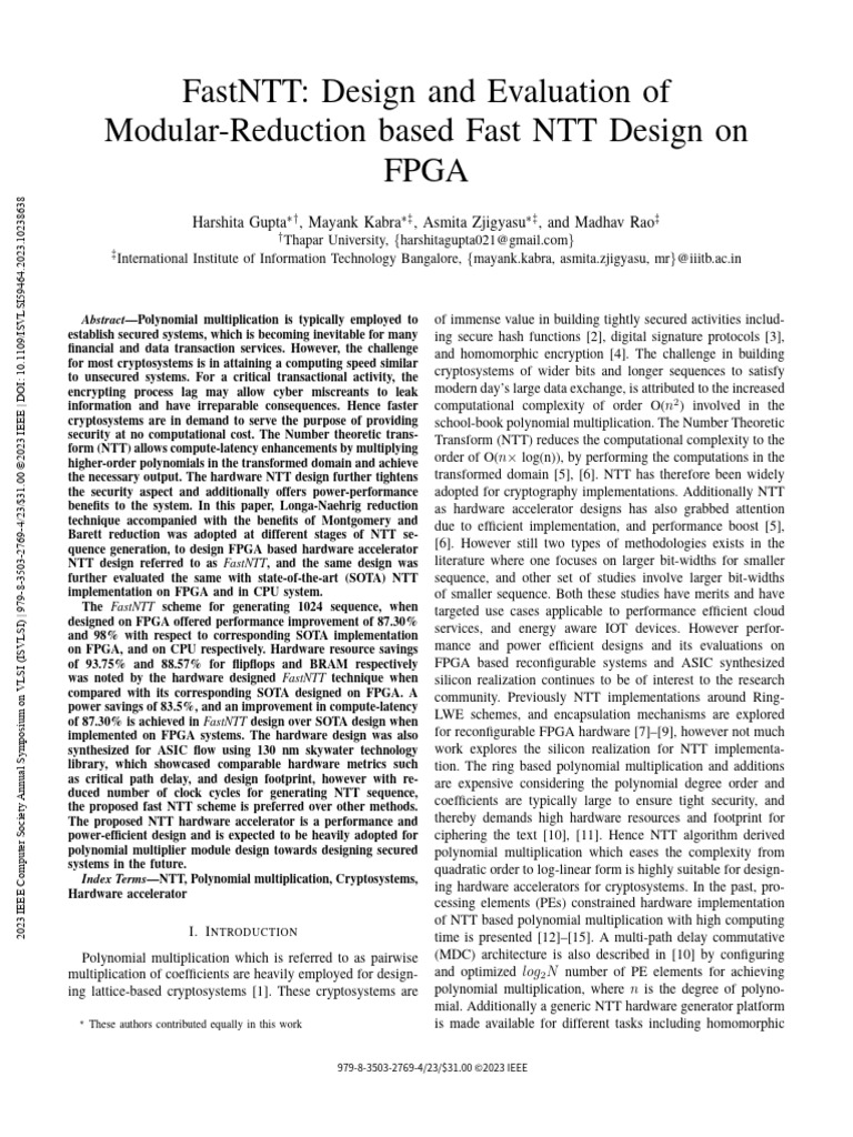 FastNTT Design and Evaluation of Modular-Reduction Based Fast NTT ...
