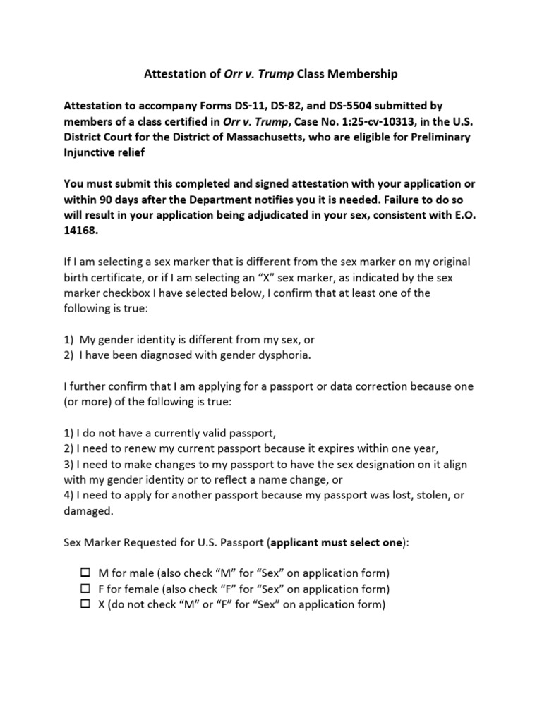 Orr v. Trump Passport Attestation Form | PDF