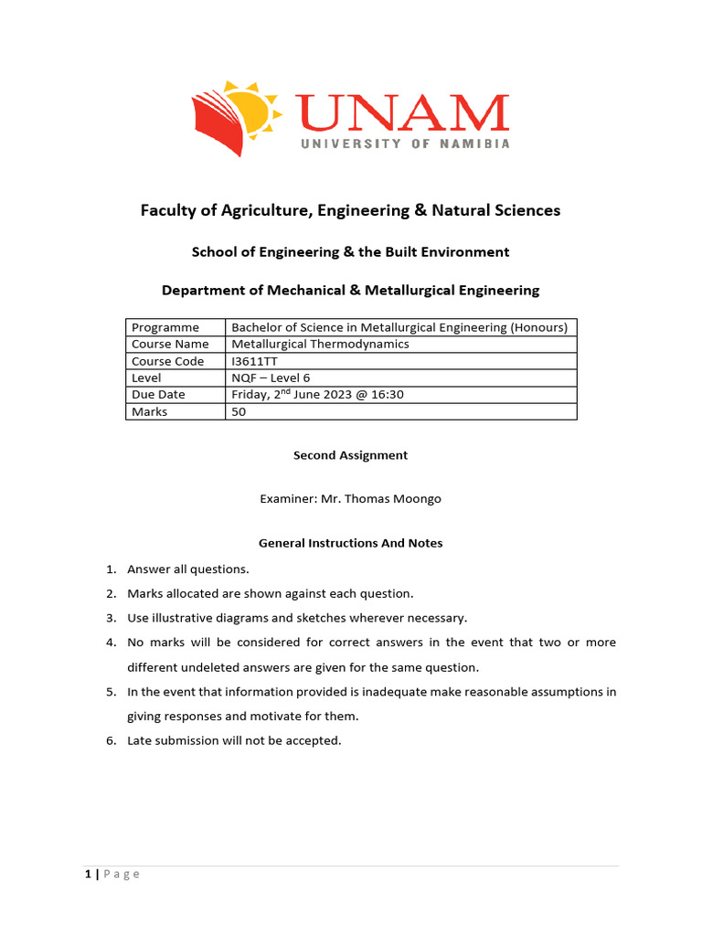 Metallurgical Thermodynamics Assignment 2 | PDF | Steam | Hydrogen