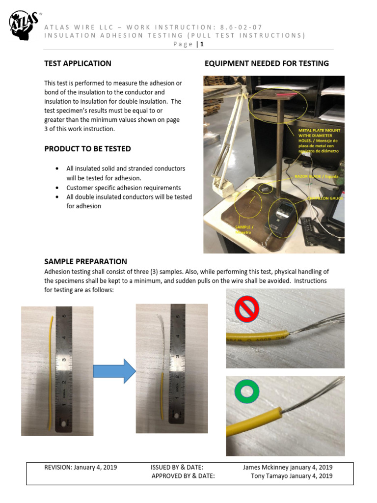 Work Instruction 8.6!02!07 Insulation Adhesion Testing (Pull Test ...