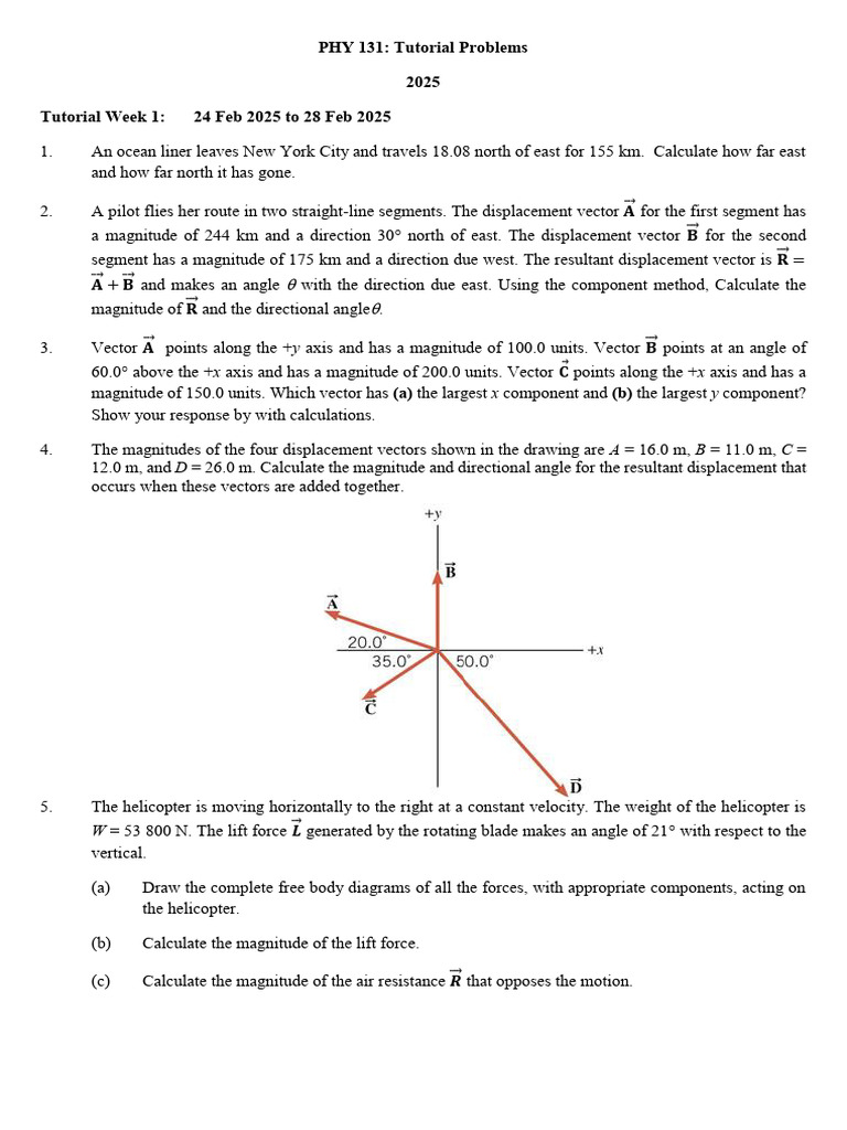 PHY 131 - Tutorial Week 1 - 24 Feb 2025 To 28 Feb 2025 | PDF
