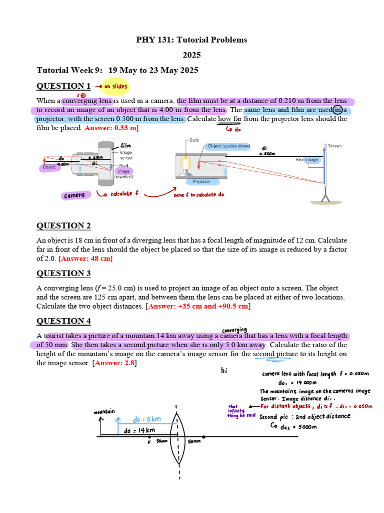 PHY 131 - Tutorial 9 - 19 May To 23 May | PDF | Camera | Glass ...