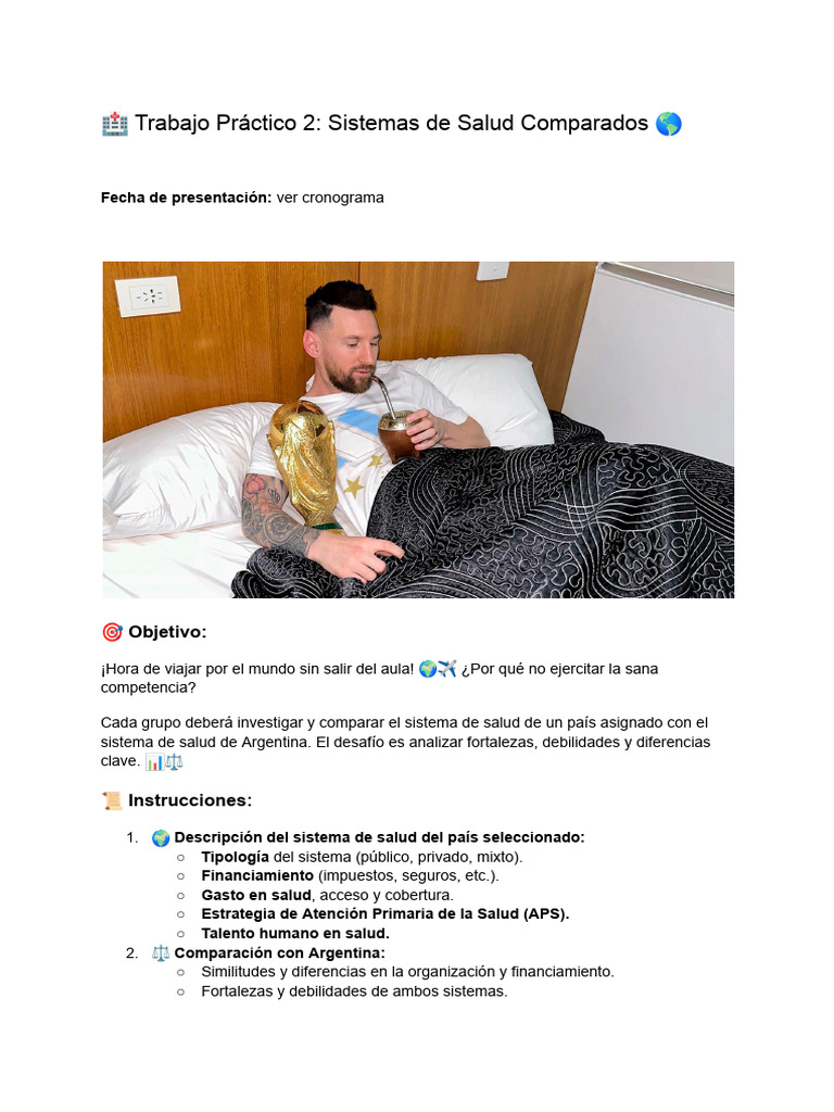 2C TP 2 CONSIGNA Sistemas de Salud Comparados | PDF | Sistema de salud