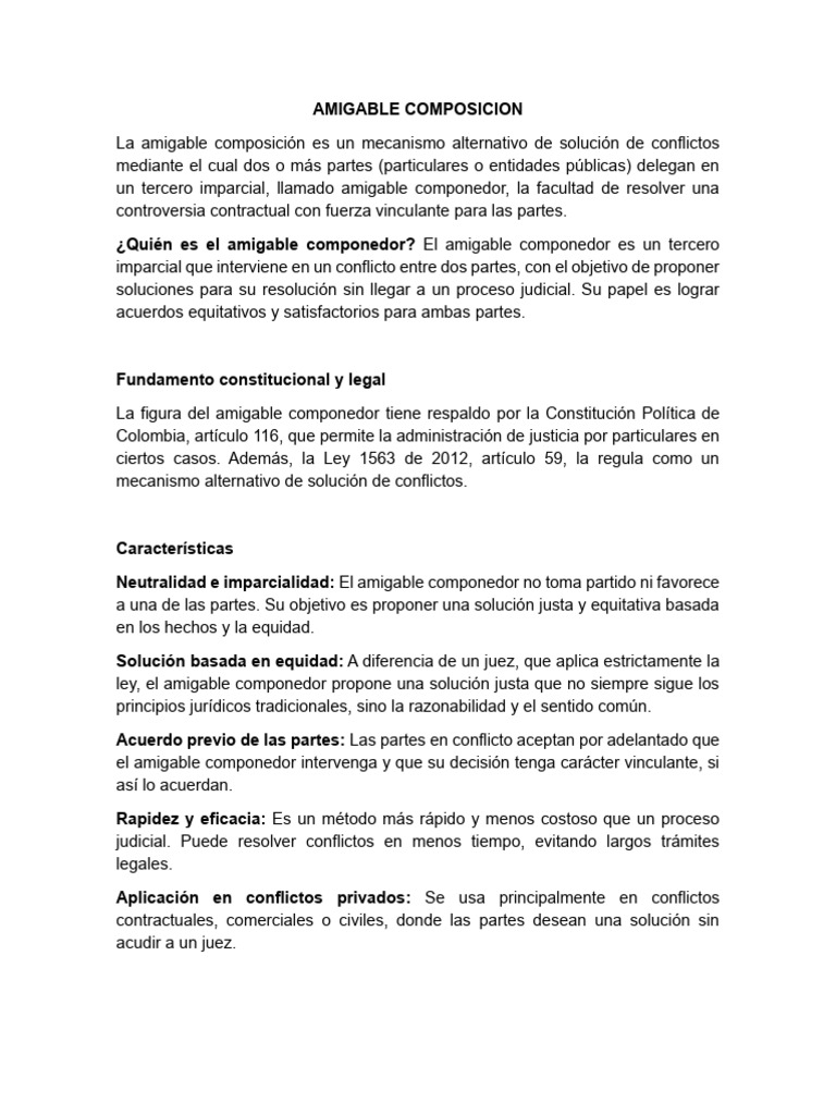 Amigable Composición: Solución de Conflictos | PDF | Juez | Justicia