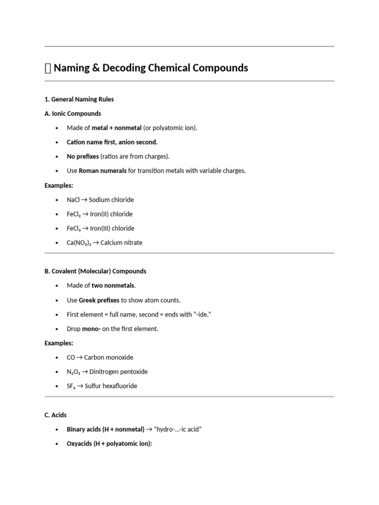 Chemical Compound Naming Guide | PDF | Ion | Chemical Compounds