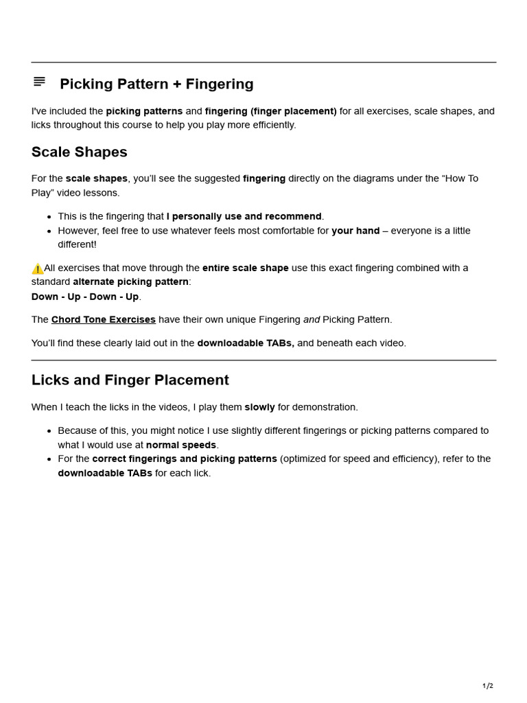 Picking Pattern + Fingering | PDF