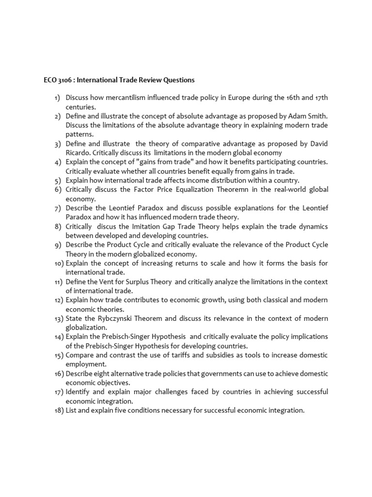ECO 3106 Review Questions International Trade | PDF