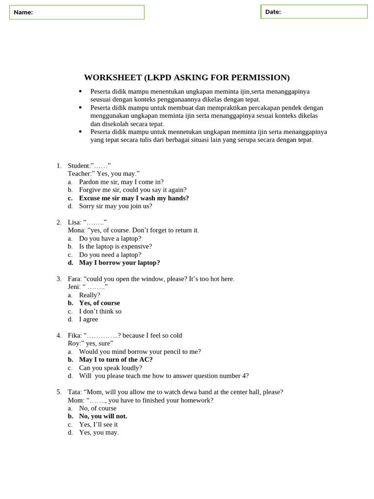 Worksheet (Lkpd Asking for Help) | PDF