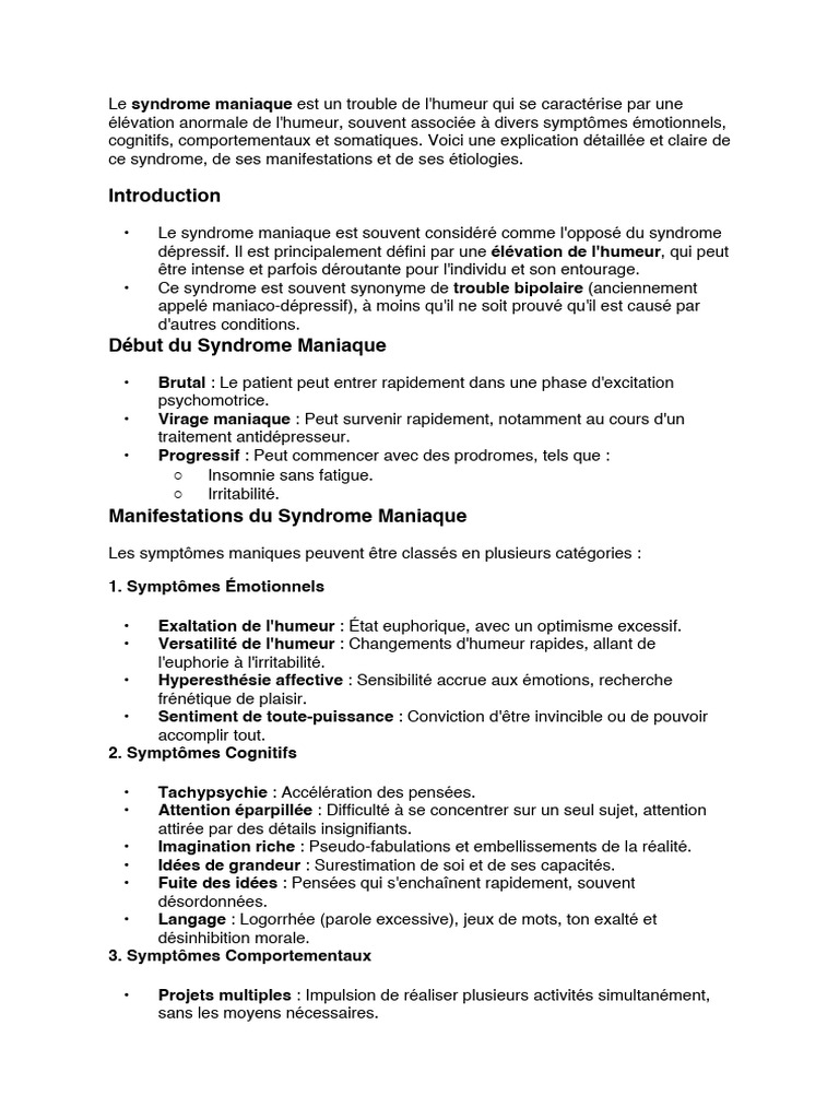 Comprendre le syndrome maniaque | PDF | Manie | Trouble bipolaire