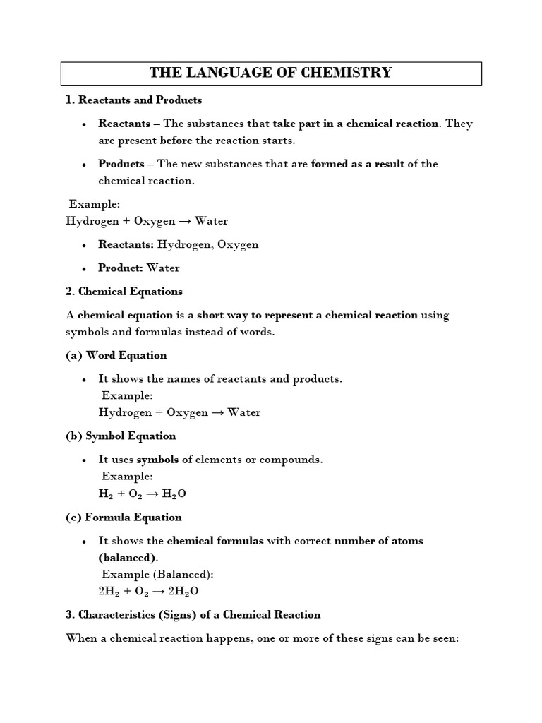 Chemistry Language for Class 7 ICSE | PDF | Chemical Reactions | Catalysis