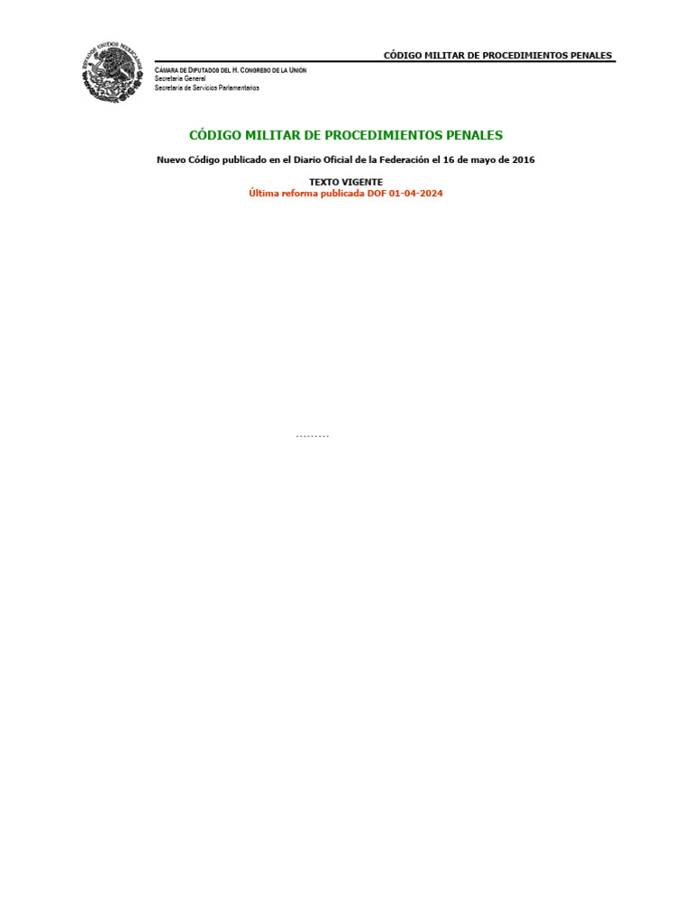 Codigo Militar de Procedimientos Penales | PDF | Mandato | Jurisdicción