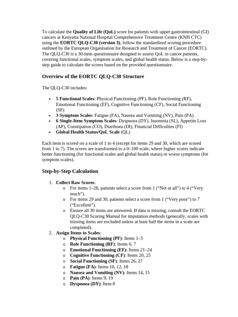 To Calculate The Quality of Life | PDF | Medical Specialties | Diseases ...