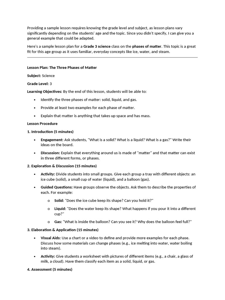 Grade 3 Science Lesson: Phases of Matter | PDF | Matter | Lesson Plan