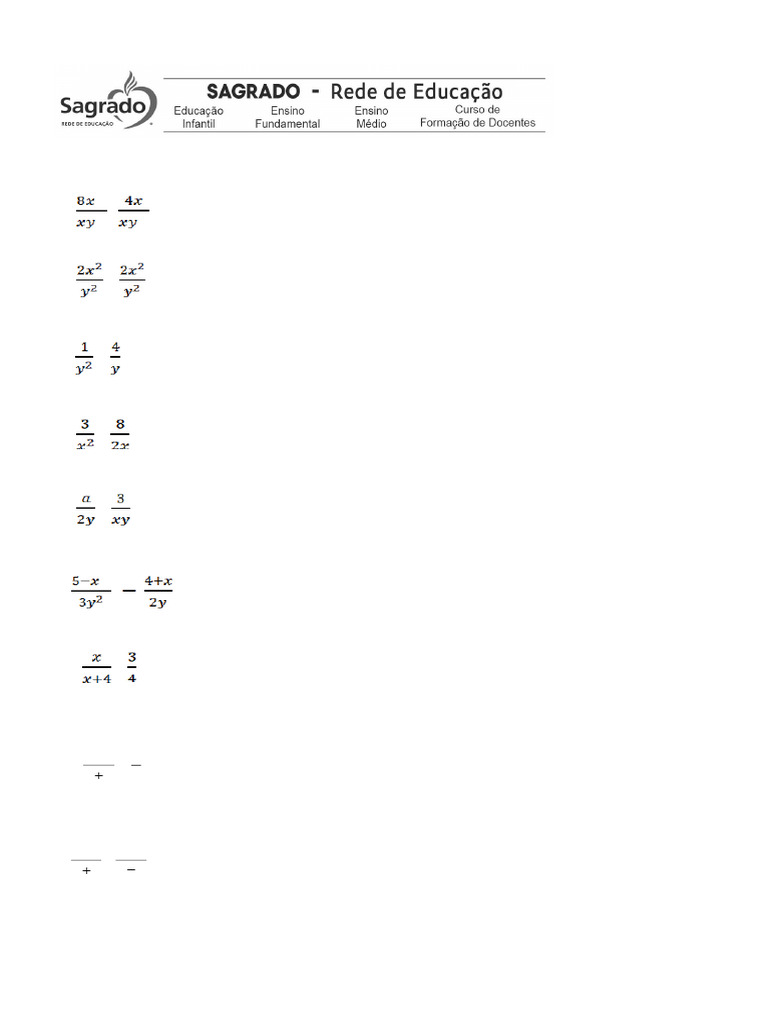 Revisao Adicao e Subtracao de Fracoes Algebricas | PDF